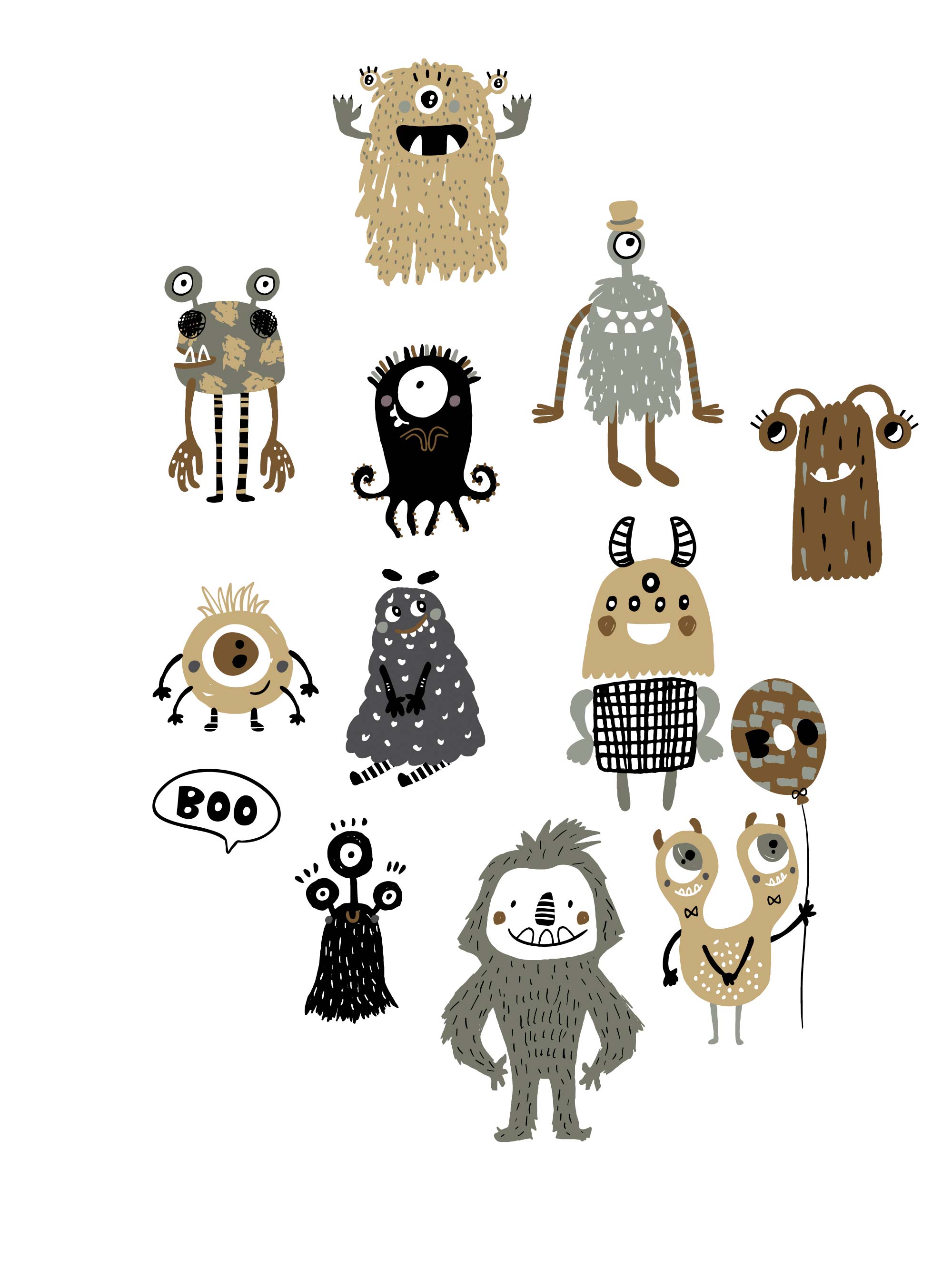 Monsters Beige - Fabric Frenzy – Rebel Studio